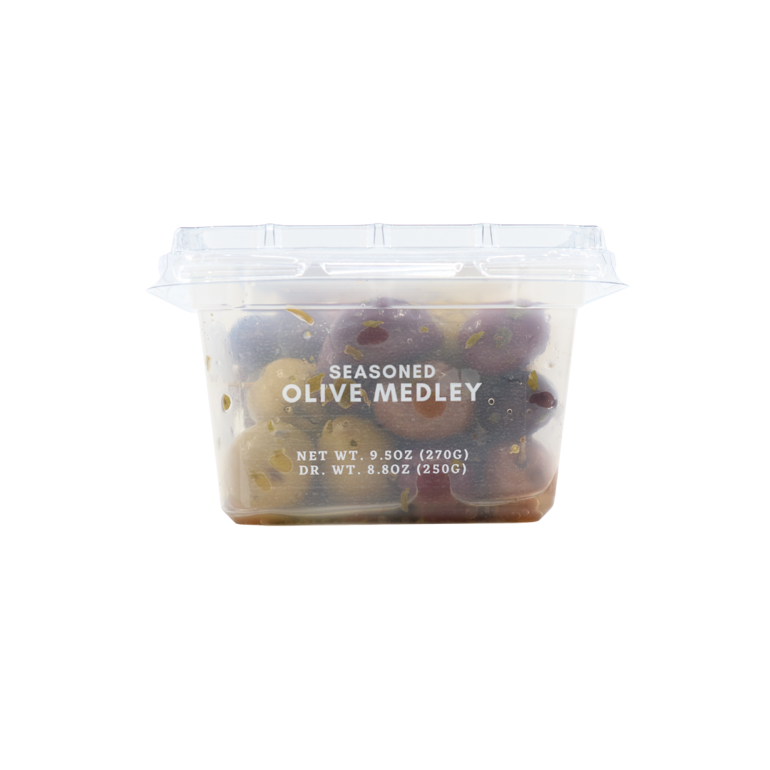 Olives, Seasoned Olive Medley. 8.8 oz. | Paisanos Butcher Shop