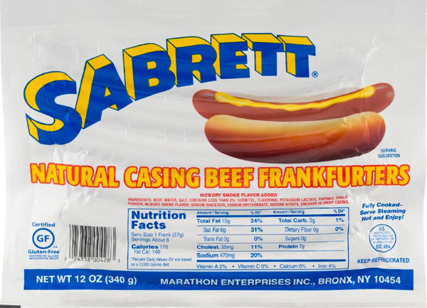 Sabrett® Natural Casing Beef Frankfurters 12 oz | Paisanos Butcher Shop