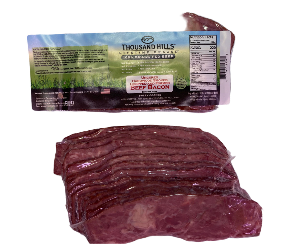Thousand Hills 100% Grass Fed Beef Bacon - Uncured Hardwood Smoked ...
